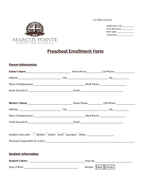 Fillable Online Day Care & Preschool Enrollment Form Fax Email Print ...
