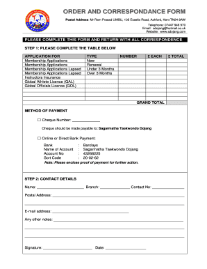 Fillable Online ORDER AND CORRESPONDANCE FORM Fax Email Print - pdfFiller
