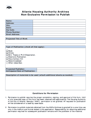 Fillable Online atlantahousing Atlanta Housing Authority Archives Non-Exclusive Permission to ...