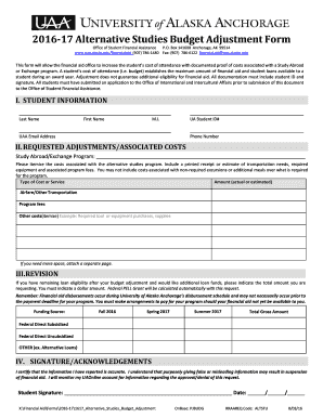 Fillable Online uaa alaska 17 Alternative Studies Budget Adjustment ...
