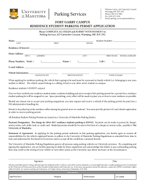 Fillable Online umanitoba FORT GARRY CAMPUS RESIDENCE STUDENT PARKING ...