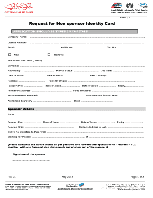 Fillable Online trakhees Request for Non sponsor Identity Card ...