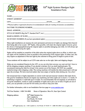 Fillable Online XS Sight Systems Handgun Sight Installation Form Fax ...