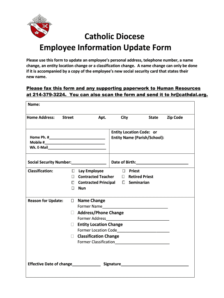 Fillable Online cathdal 2014 Employee Information Update Form ...