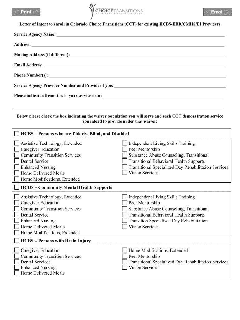 Fillable Online colorado HCBS Persons who are Elderly, Blind, and ... - Colorado.gov Fax Email ...