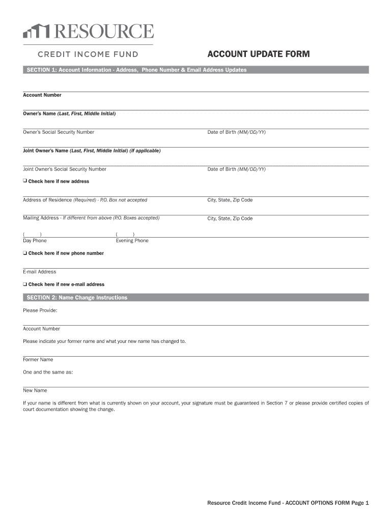 Fillable Online account update form - Resource Credit Income Fund Fax Email Print - pdfFiller