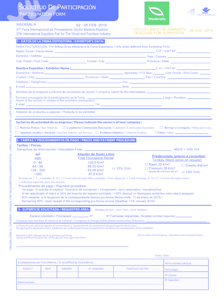 Fillable Online FIMMA 14 - Solicitud Espa ol Fax Email Print - pdfFiller