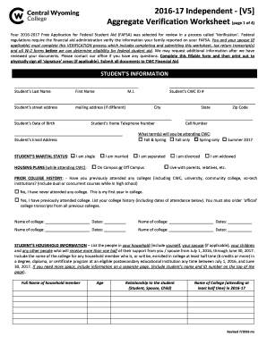 Fillable Online 2016-17 Independent - V5 Aggregate Verification Worksheet (page ... Fax Email ...