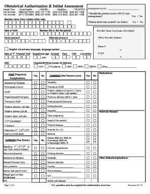 Fillable Online Providers - Forms - Obstetrical Authorization & Initial ...