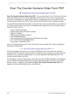 Fillable Online Over The Counter Humana Order Form PDF. over the ...