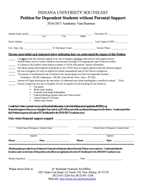 Fillable Online ius Petition for Dependent Students without Parental Support - Indiana ... Fax ...
