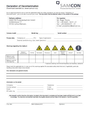 Fillable Online samcon Declaration of Decontamination - samcon.eu Fax ...