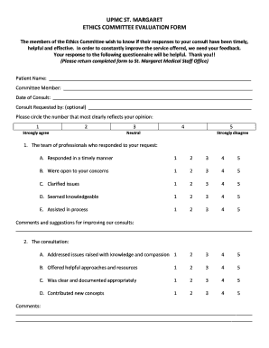 Fillable Online UPMC ST. MARGARET ETHICS COMMITTEE EVALUATION FORM Fax ...