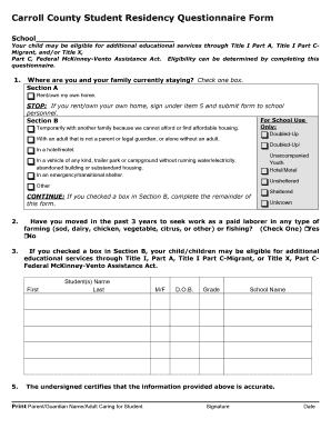 Fillable Online images pcmac Carroll County Student Residency Questionnaire Form - images pcmac ...