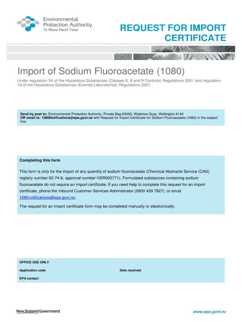 Fillable Online epa govt Import of Sodium Fluoroacetate (1080) - EPA ...