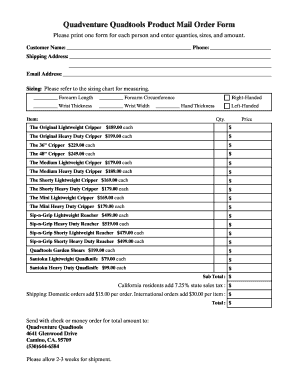 Fillable Online Quadventure Quadtools Product Mail Order Form Fax Email ...