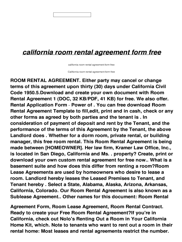 Fillable Online hj woodenco california room rental agreement form free ...