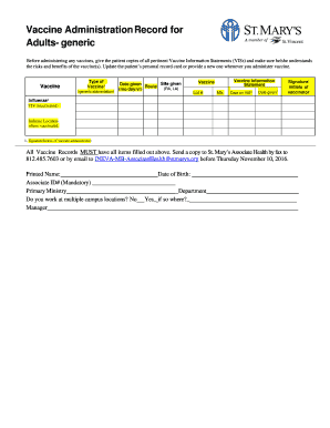 Fillable Online Vaccine Administration Record for Fax Email Print - pdfFiller