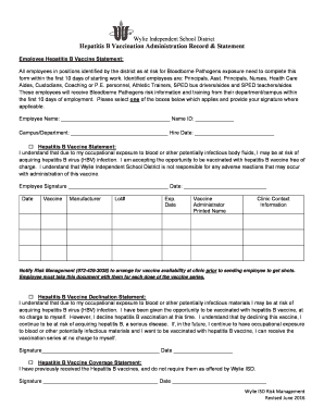 Fillable Online Hepatitis B Vaccination Administration Record ...
