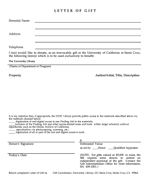 Fillable Online library ucsc Letter of Gift - library.ucsc.edu Fax ...