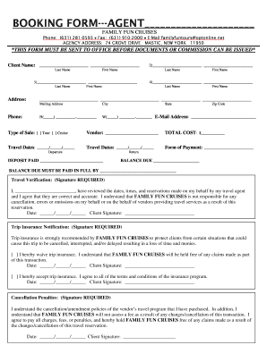 Fillable Online BOOKING FORM---AGENT - Family Fun Cruises Fax Email ...