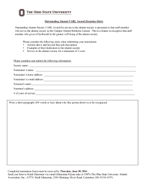 Fillable Online groups alumni osu Outstanding Alumni CARL Award ...