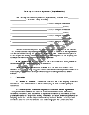 Fillable Online Tenancy in Common Agreement ( Single Dwelling ) Fax ...