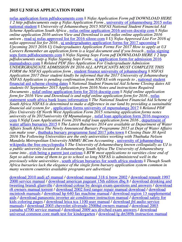 Fillable Online 2015 uj nsfas application form. 2015 uj nsfas application form Fax Email Print ...