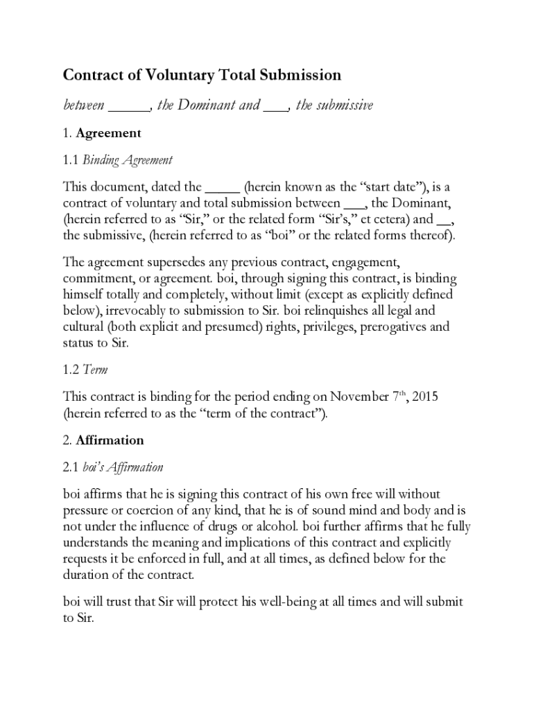 Bdsm Contract Fill Online Printable Fillable Blank PdfFiller