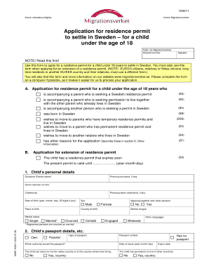 Fillable Online migrationsverket Application for residence permit to settle in Sweden - for ...