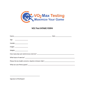 Fillable Online VO2 Test INTAKE FORM - Crabbe Chiropractic Fax Email ...