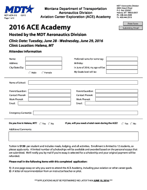 Fillable Online mdt mt 2016 Aviation Career Exploration Academy ...