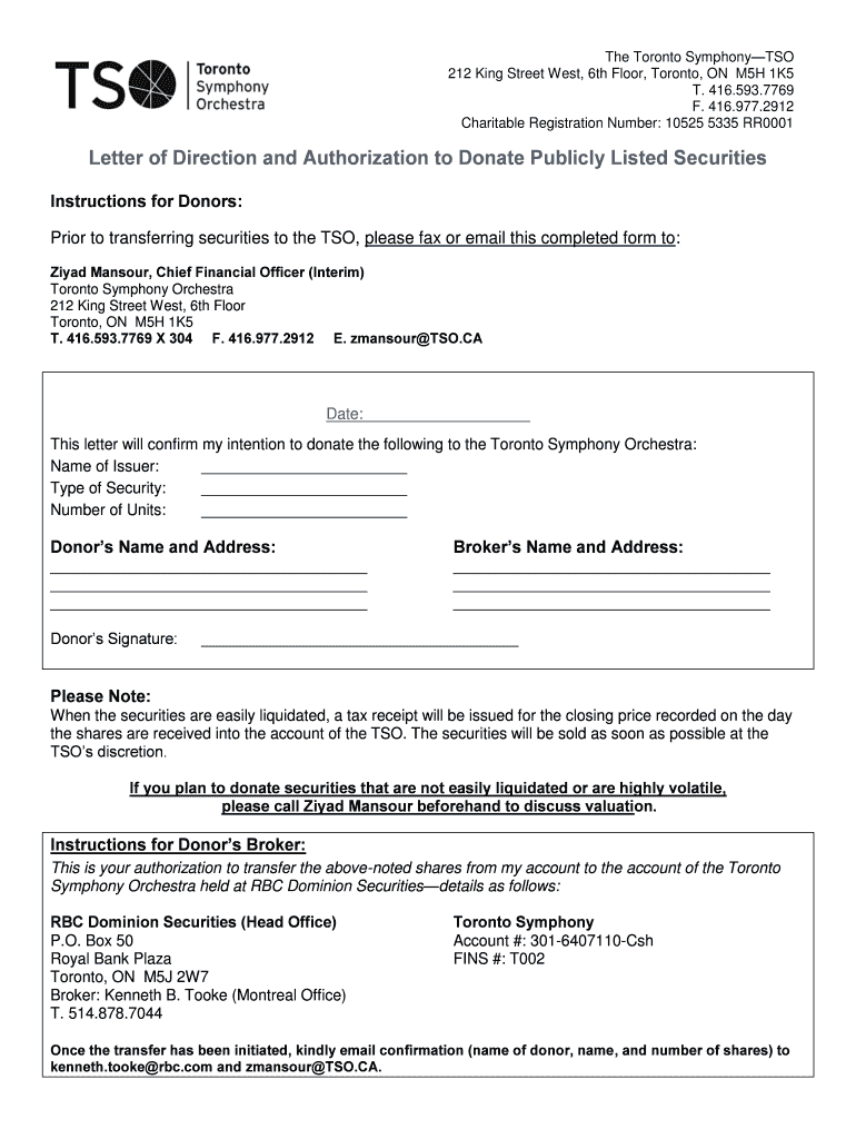 Fillable Online tso Letter of Direction and Authorization to Donate ...