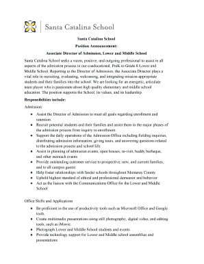 Fillable Online Associate Director of Admission, Lower and Middle School Fax Email Print - pdfFiller