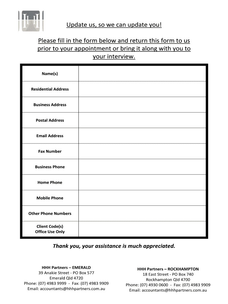 Fillable Online Update your details - Form - HHH Partners Fax Email ...