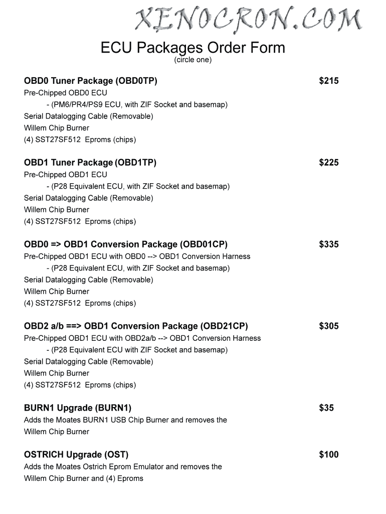 Fillable Online ECU Packages Order Form - Xenocron Fax Email Print - pdfFiller