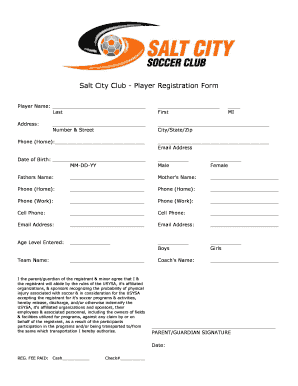 Fillable Online Player Registration Form - Word Fax Email Print - pdfFiller