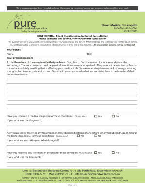 Fillable Online Client questionnaire for initial consultation - Pure Health and ... Fax Email ...