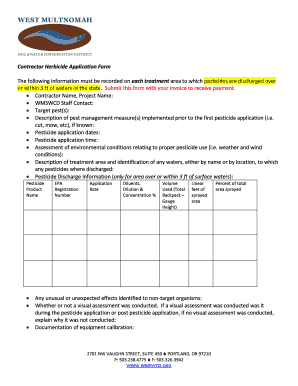 Fillable Online Contractor Herbicide Application Form each treatment ...
