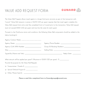 Fillable Online View the Cunard Value Add Request Form - Princess.com ...