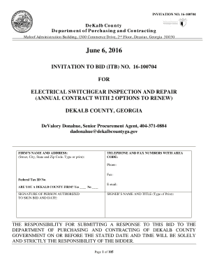 Fillable Online dekalbcountyga 16-100704-ITB - DeKalb County - dekalbcountyga Fax Email Print ...