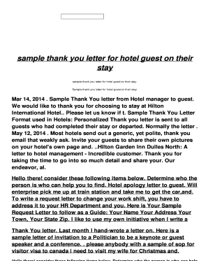 Fillable Online sample thank you letter for hotel guest on their stay ...