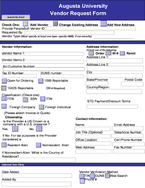 Fillable Online Augusta University Vendor Request Form Fax Email Print ...