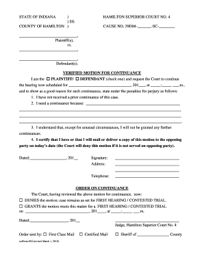 Fillable Online hamiltoncounty in Motion for Continuance - Hamilton ...