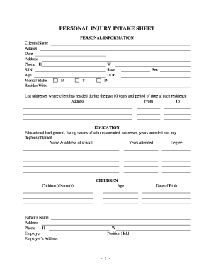 Fillable Online Intake sheet, Personal Injury - Streder Law Fax Email ...