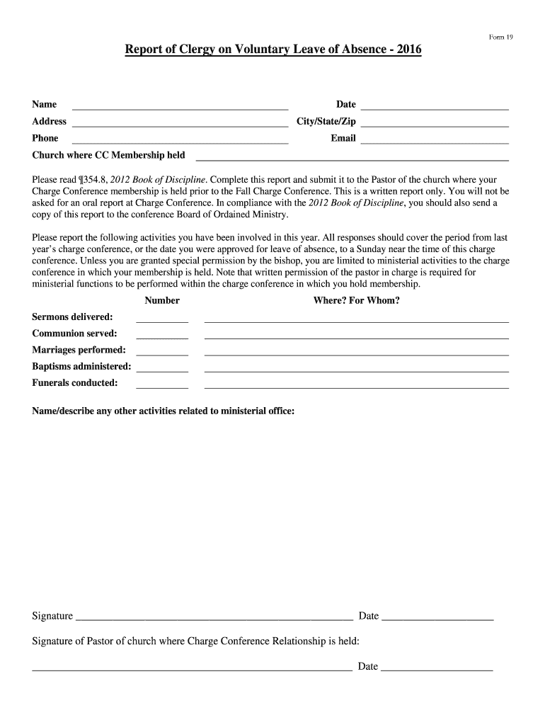 Fillable Online holston Form 1 Report of Clergy on Voluntary Leave of ...