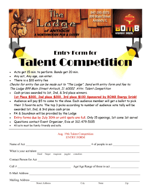 Competition Entry Form Example | pdfFiller