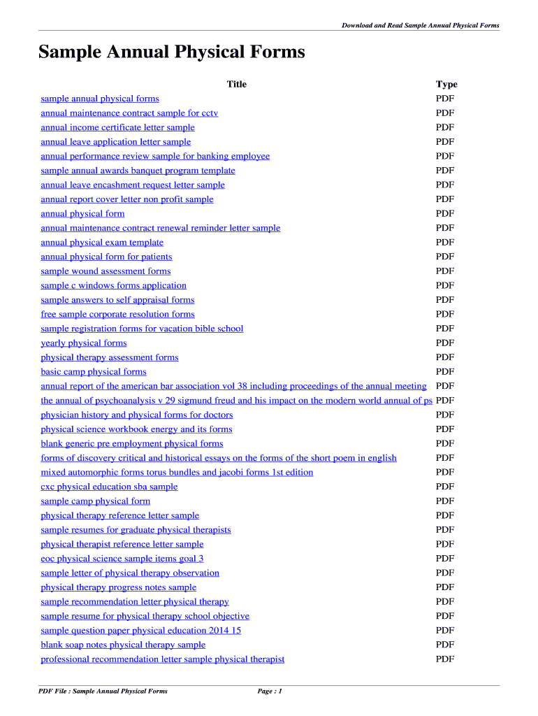 Fillable Online Sample Annual Physical Forms. sample annual physical ...