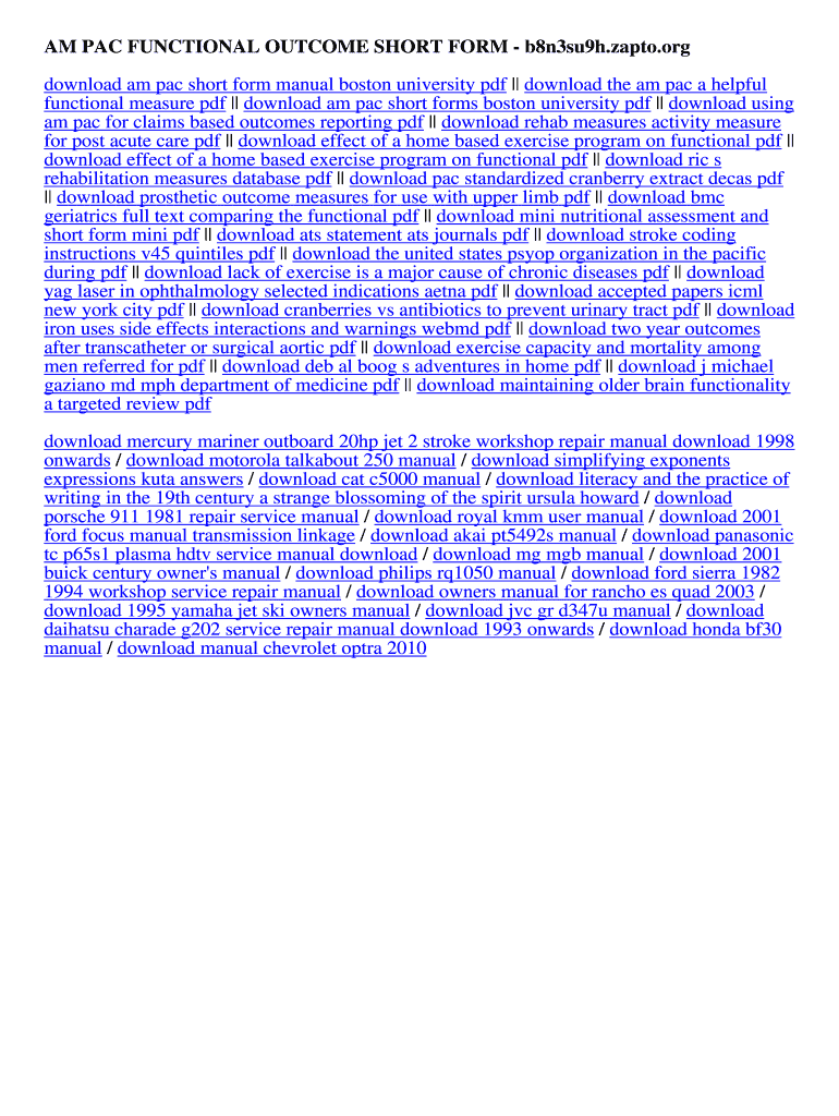 Fillable Online b8n3su9h zapto AM PAC FUNCTIONAL OUTCOME SHORT FORM. AM ...