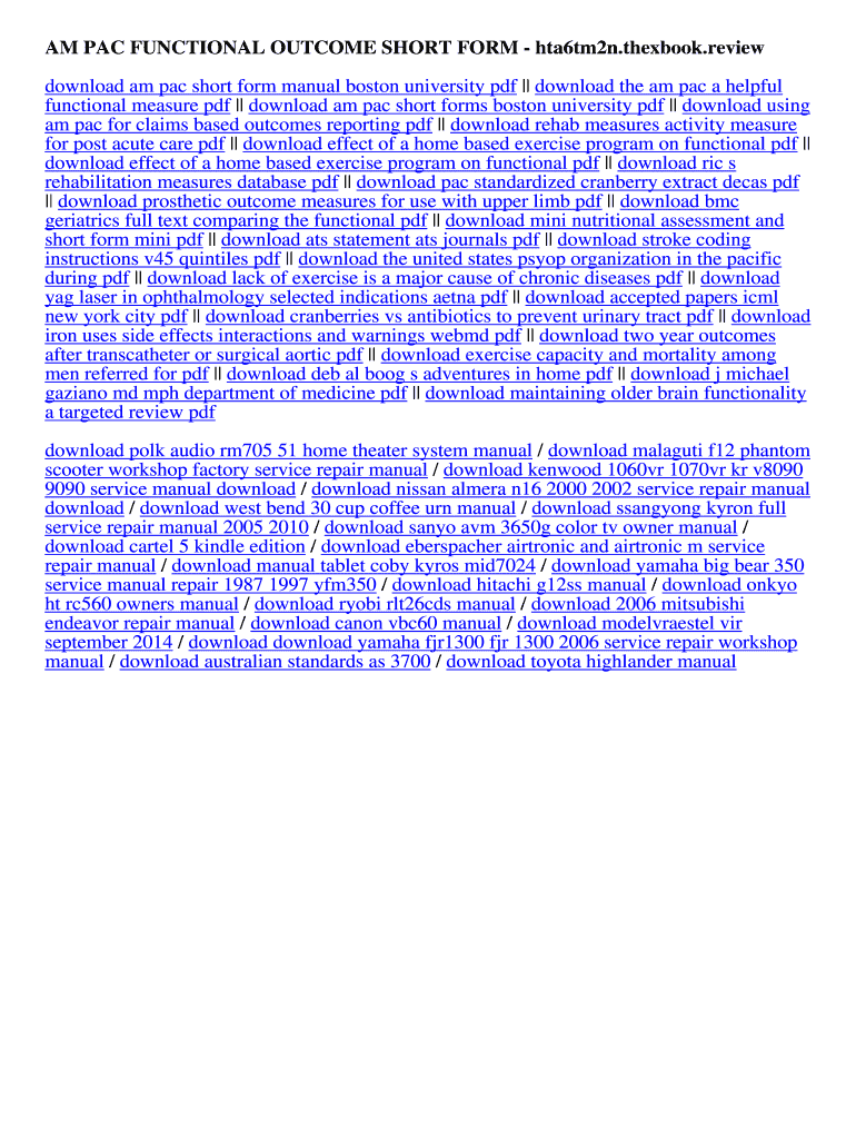 Fillable Online hta6tm2n thexbook AM PAC FUNCTIONAL OUTCOME SHORT FORM ...